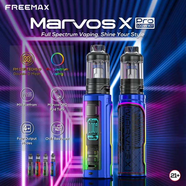 FreeMax Marvos X PRO Kit, marvos series kits, marvos ms mesh coils, single 18650, single battery